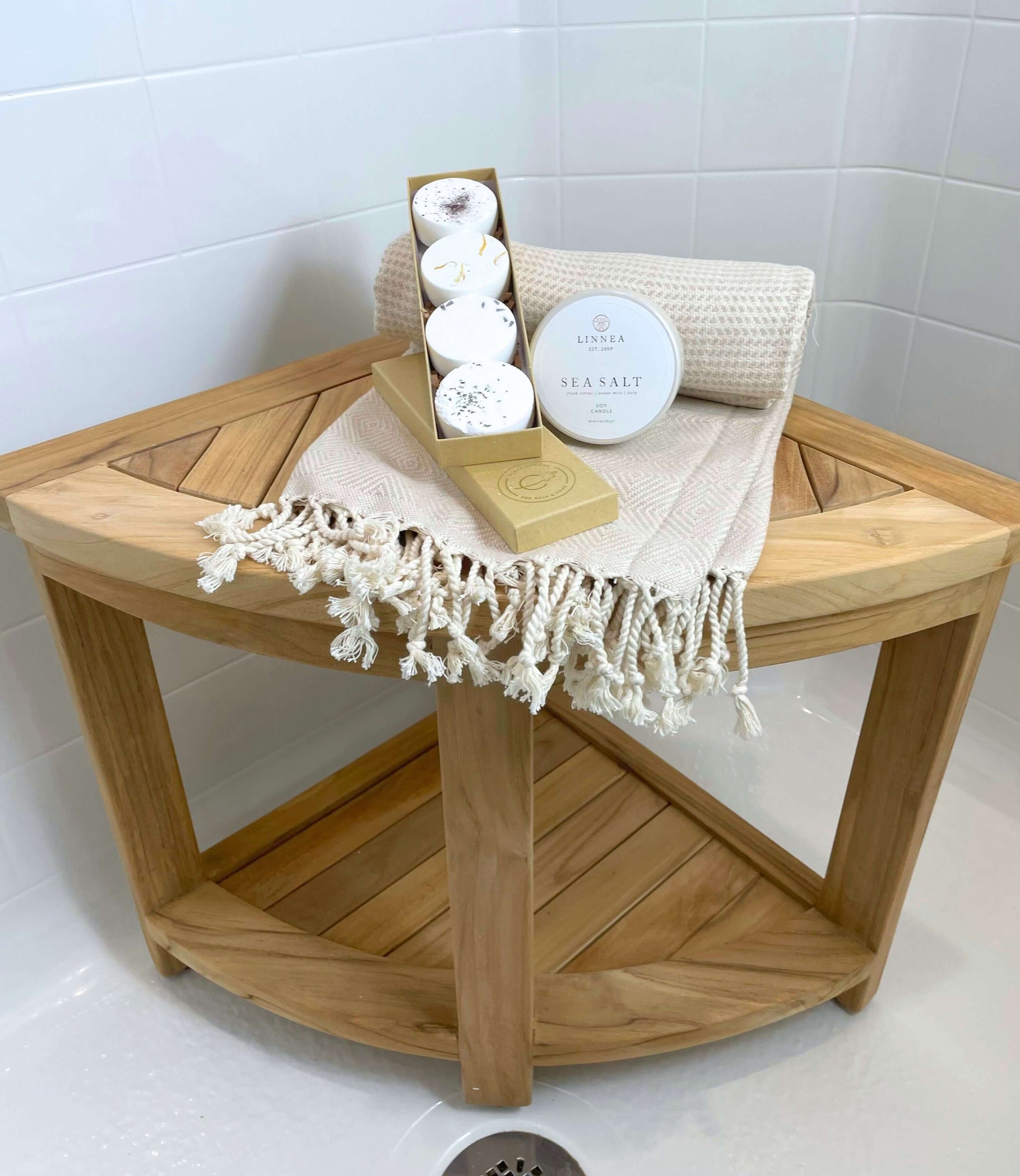 Teak Wood Corner Shower/Bathroom Bench — Solange & Frances