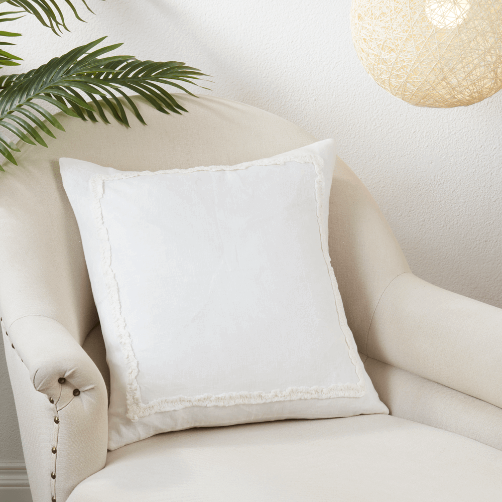 Ruffled Linen Throw Pillow - White — Solange & Frances