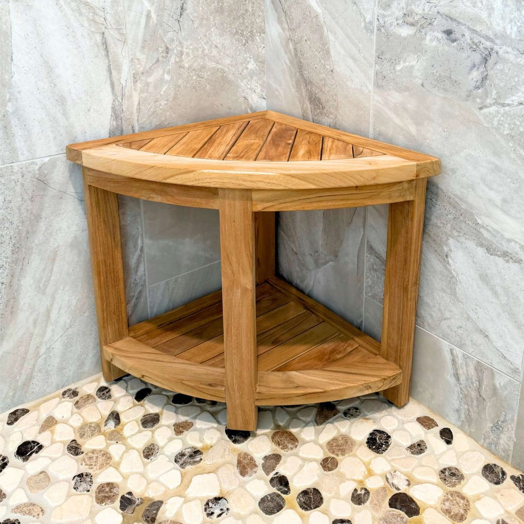 Teak Wood Corner Shower/Bathroom Bench — Solange & Frances